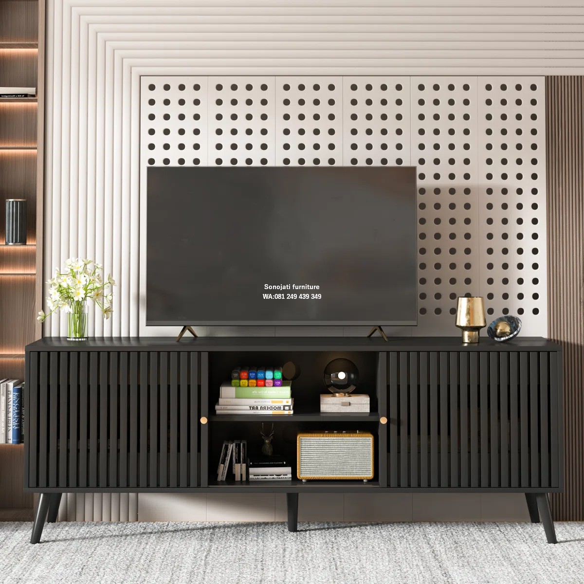 Meja TV Hitam Honoria Media Consoles Dudukan TV - Sono Jati Furniture